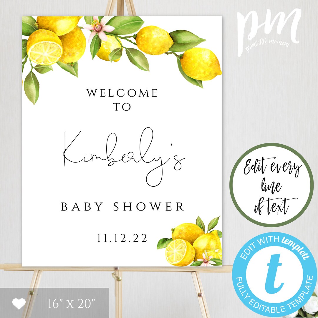 Lemon Baby Shower Welcome Sign Template, Watercolor Shower Welcome Sign ...