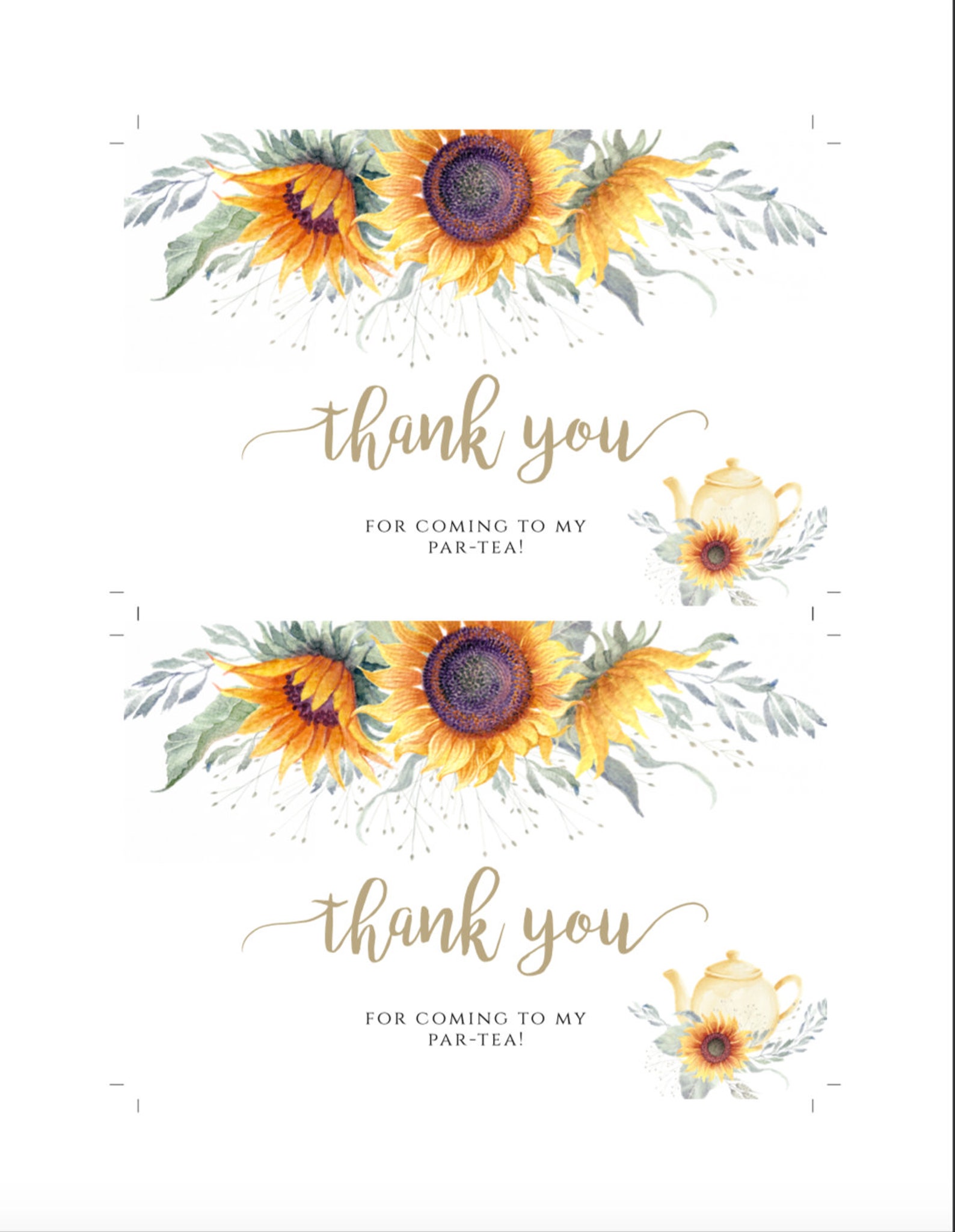 Sunflower Thank You Note Post Card Template Printable Thank | Etsy