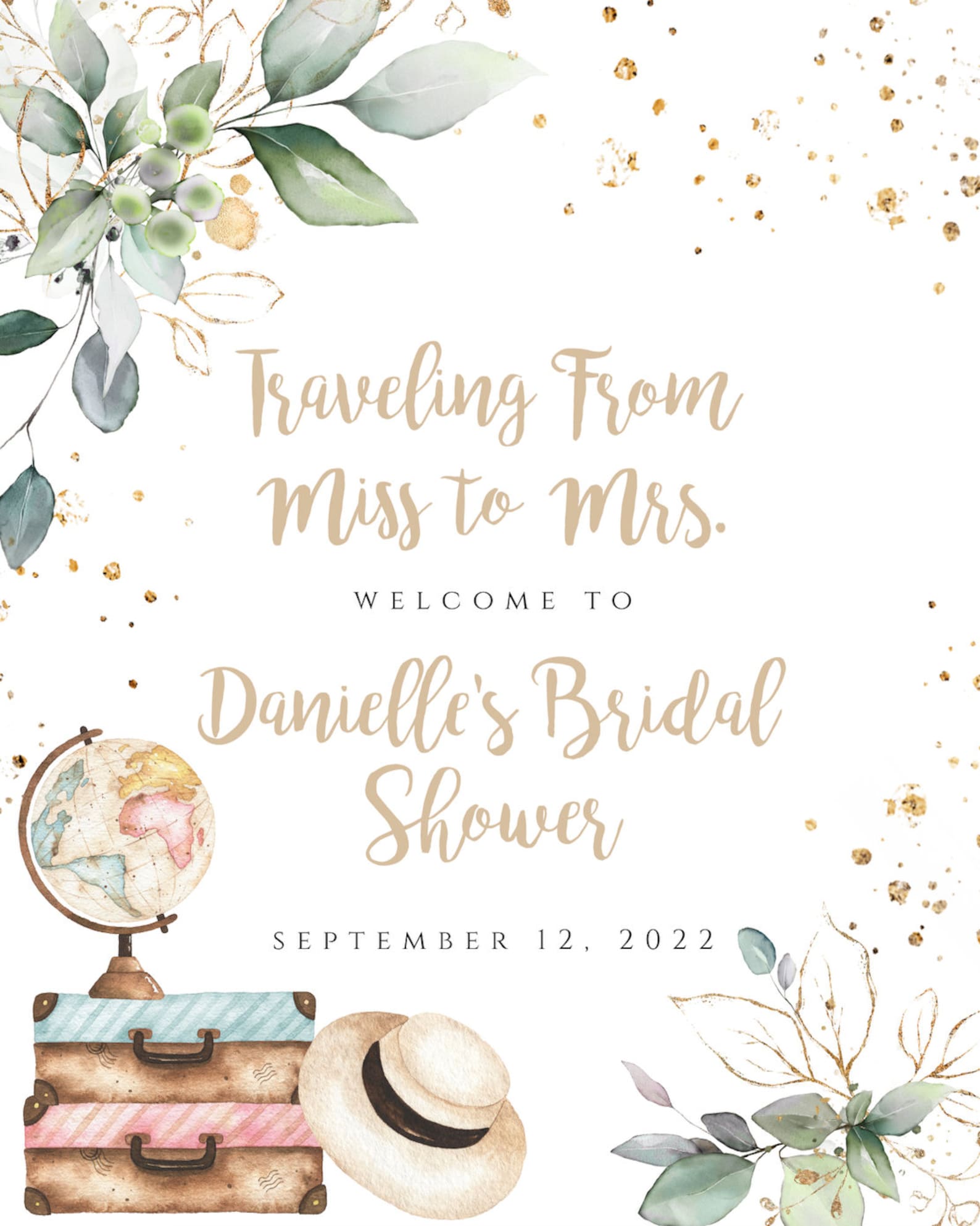 Greenery Traveling From Miss to Mrs Welcome Sign Template - Etsy