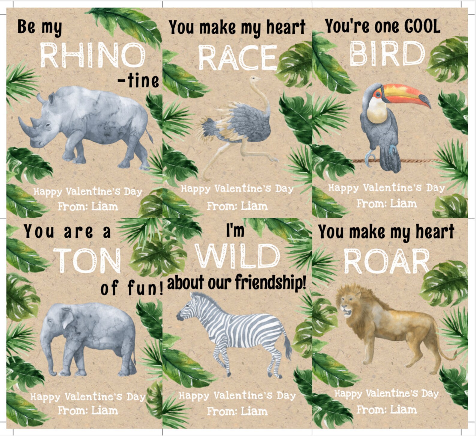 Safari Valentines Day Card Template Safari Valentines Cards - Etsy