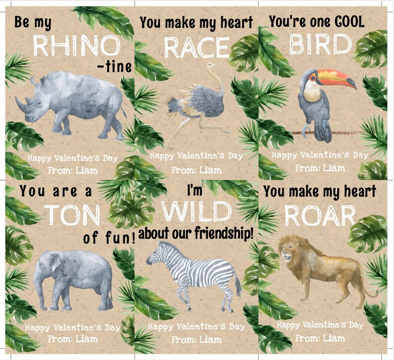Safari Valentines Day Card Template, Safari Valentines Cards for Kids ...