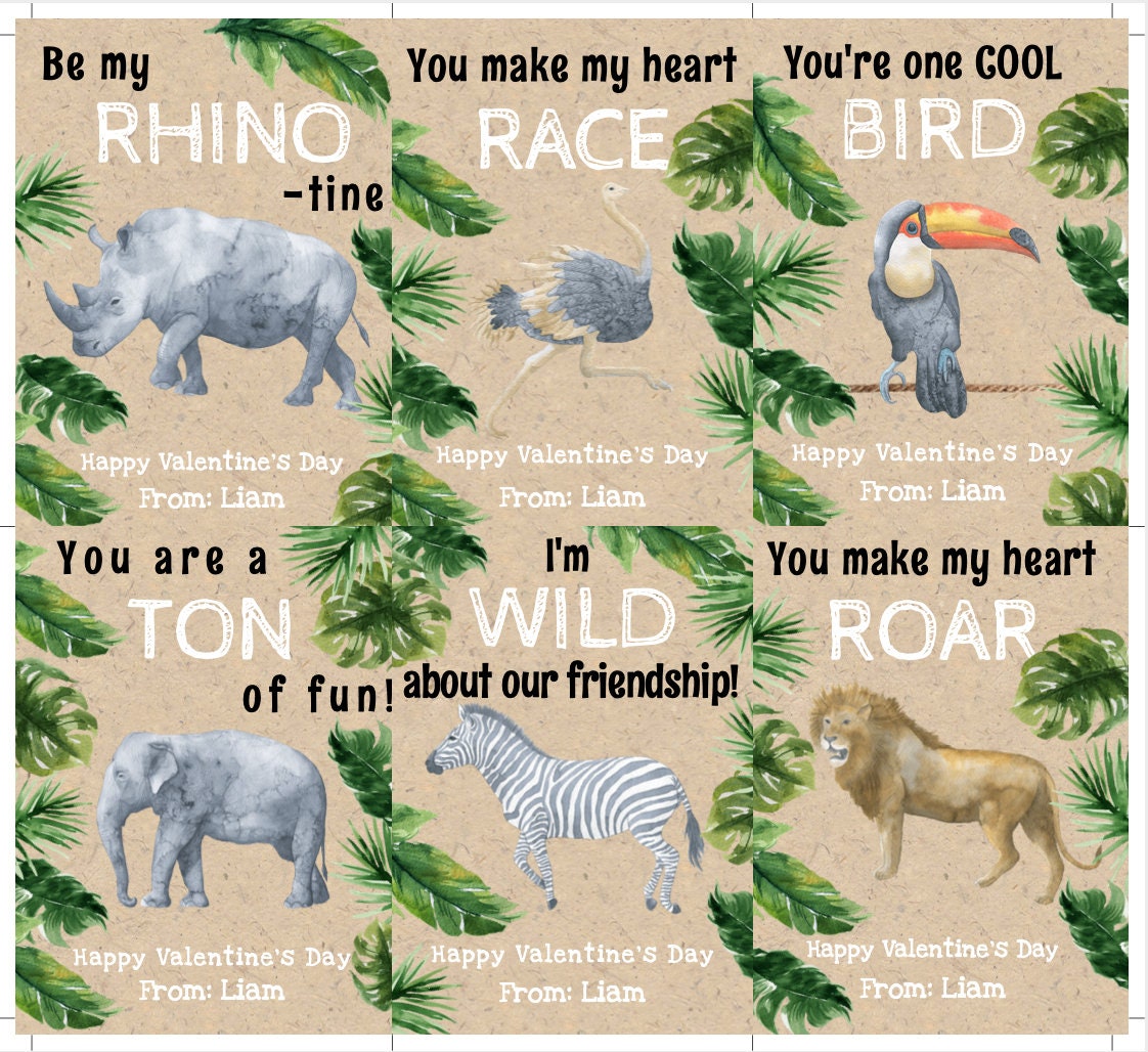 Safari Valentines Day Card Template Safari Valentines Cards | Etsy