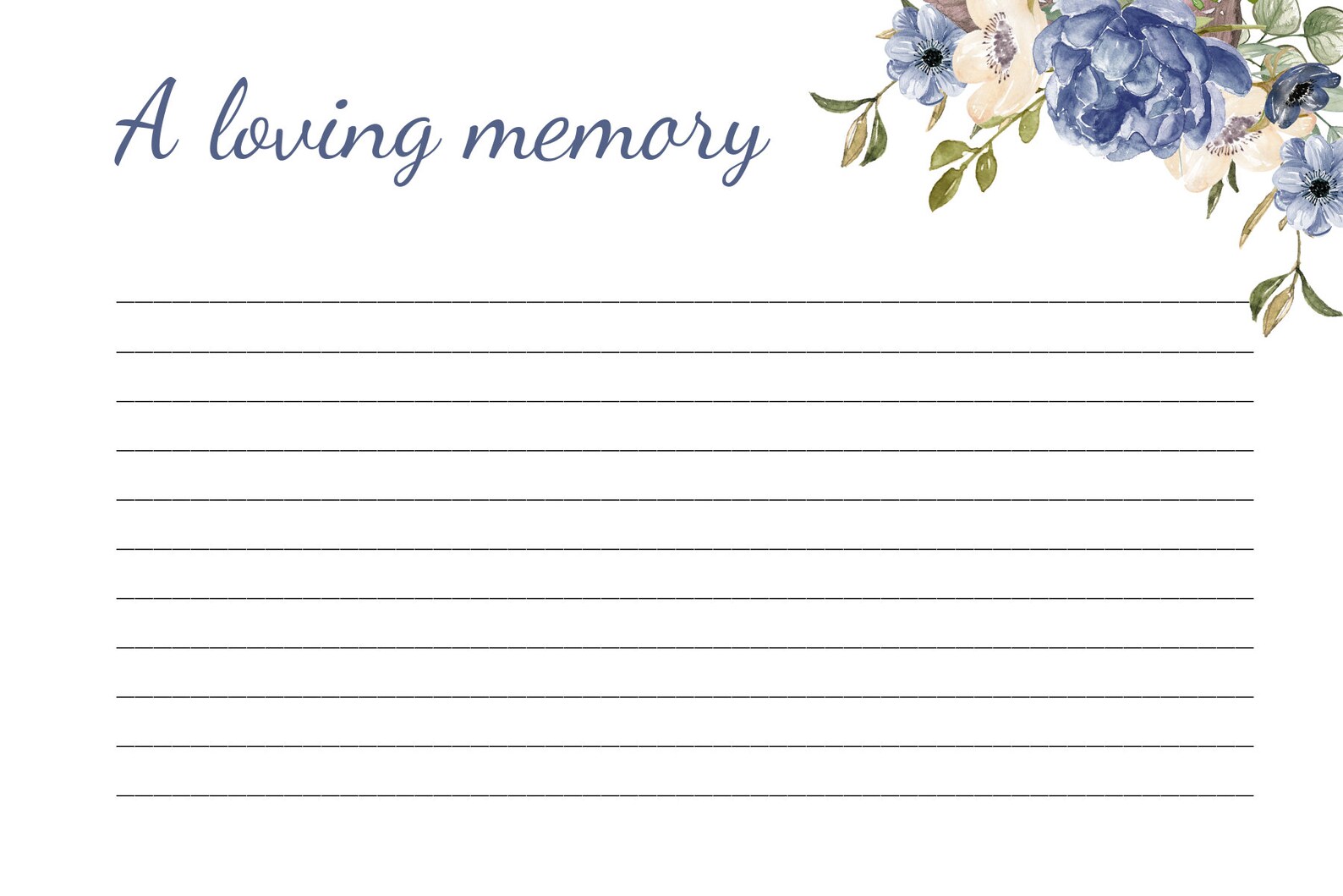 Blue Floral Memory Card Keepsake Template Share a Memory Card | Etsy