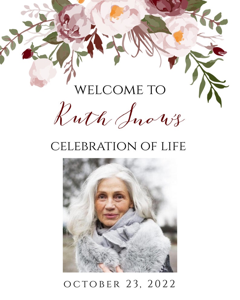 Burgundy Floral Funeral Welcome Sign Template Editable - Etsy