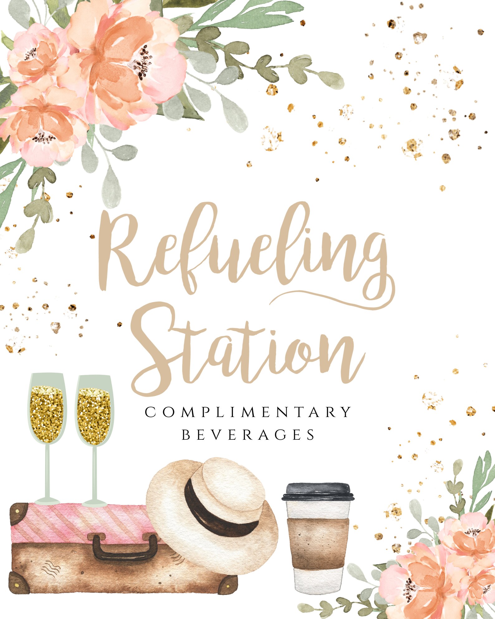 Traveling From Miss to Mrs Sign Template Set, Peach Floral Bridal ...