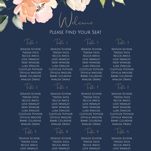 Navy + Gold With Peach Watercolor Flowers Printable Seating Chart ...