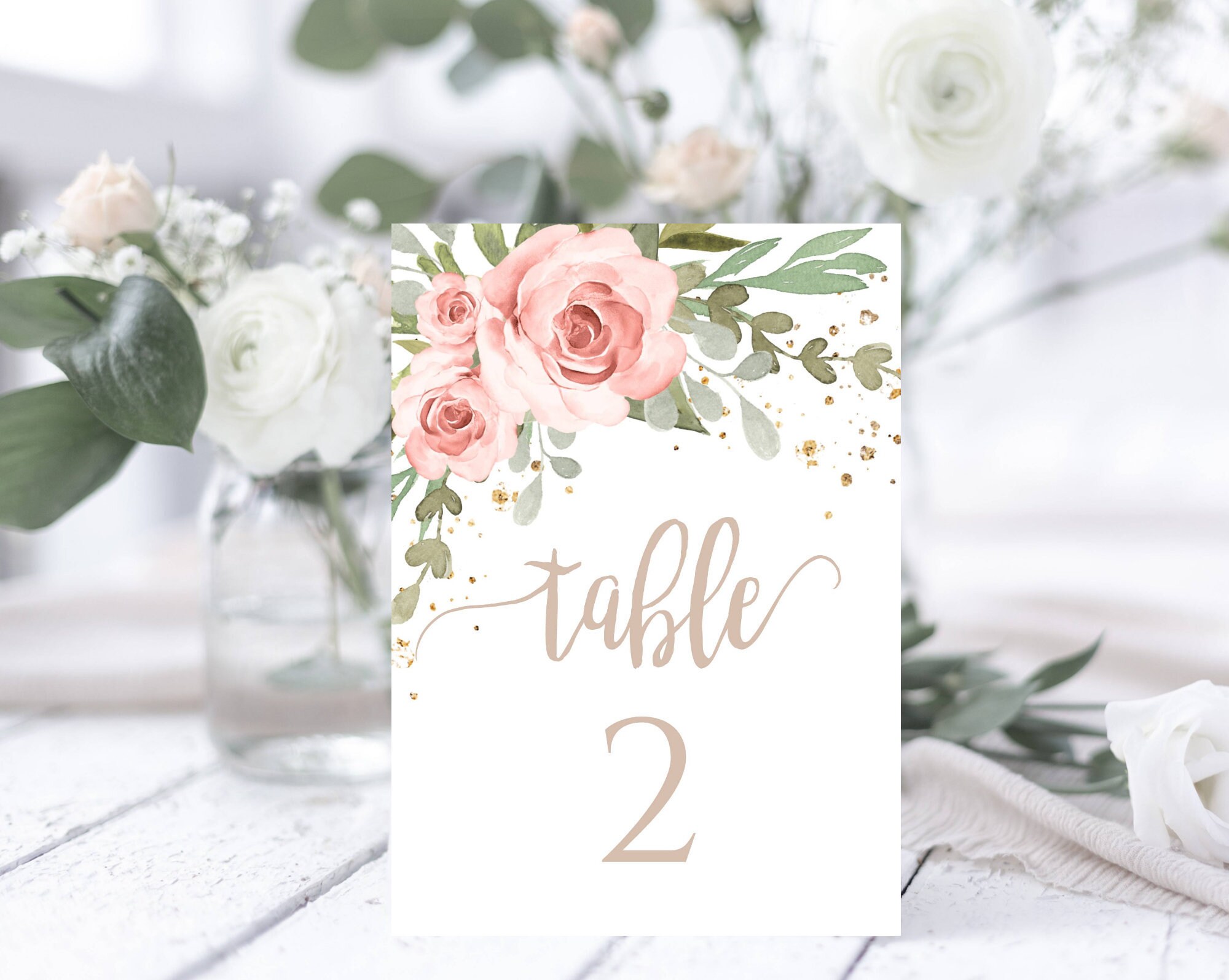 Printable Pink Floral Table Number 4x6 5x7 Card Templates - Etsy