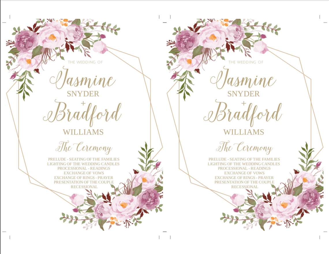 Pink Gold Ceremony Program Template Wedding Ceremony | Etsy