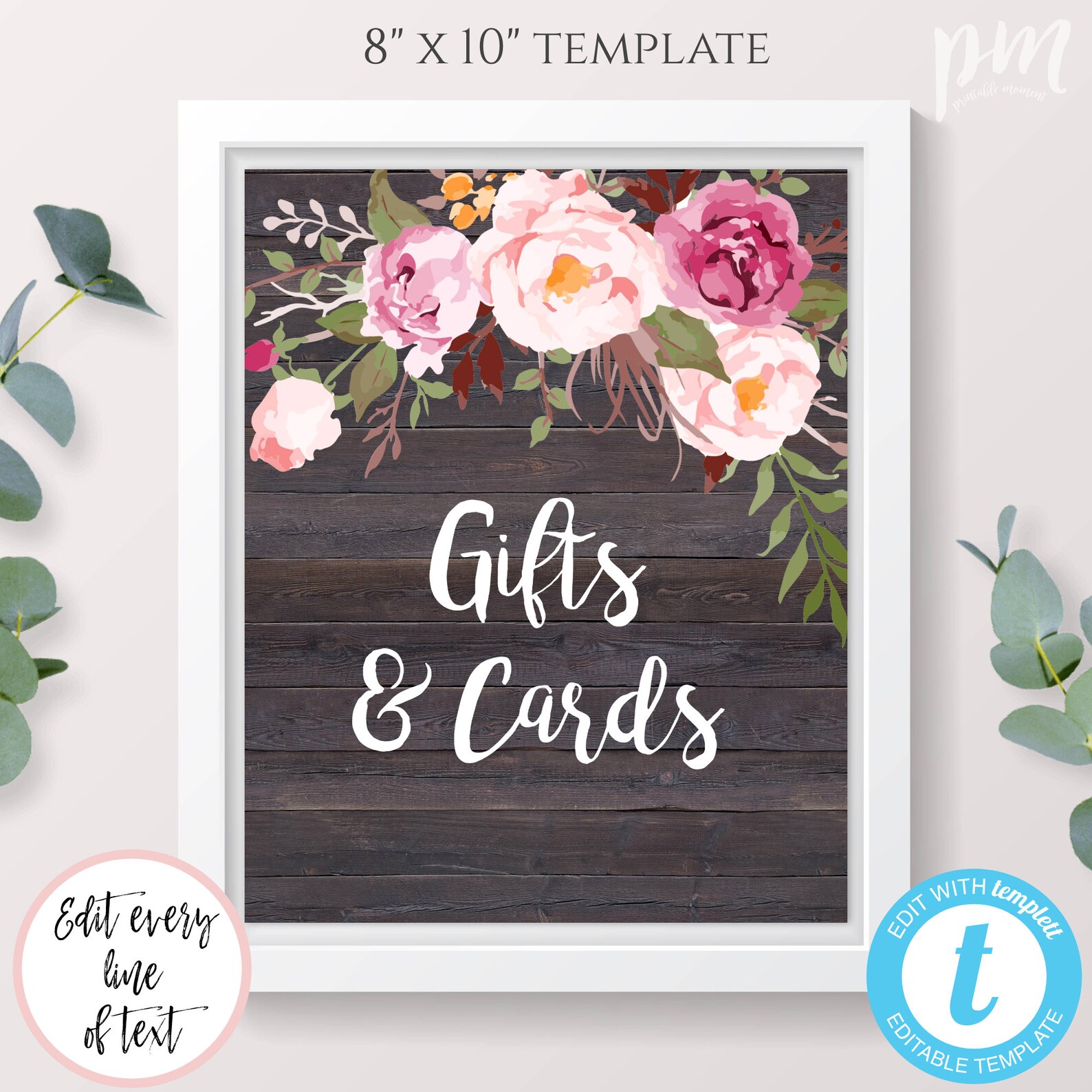Rustic Cards and Gifts Sign Template, Gifts and Cards Wedding Sign ...