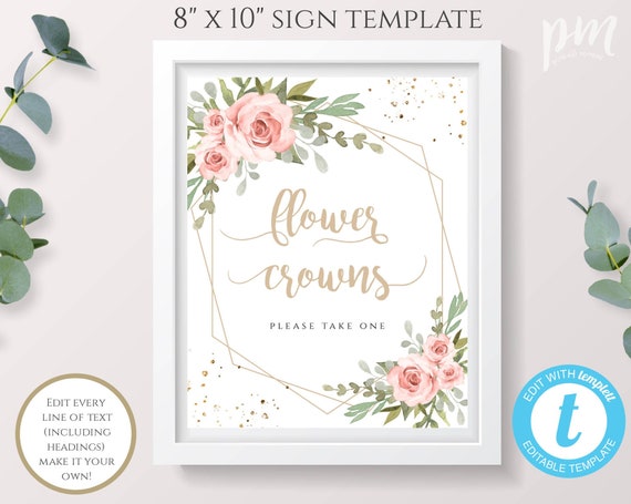 Floral Crowns Sign Template Blush Floral Please Take One | Etsy