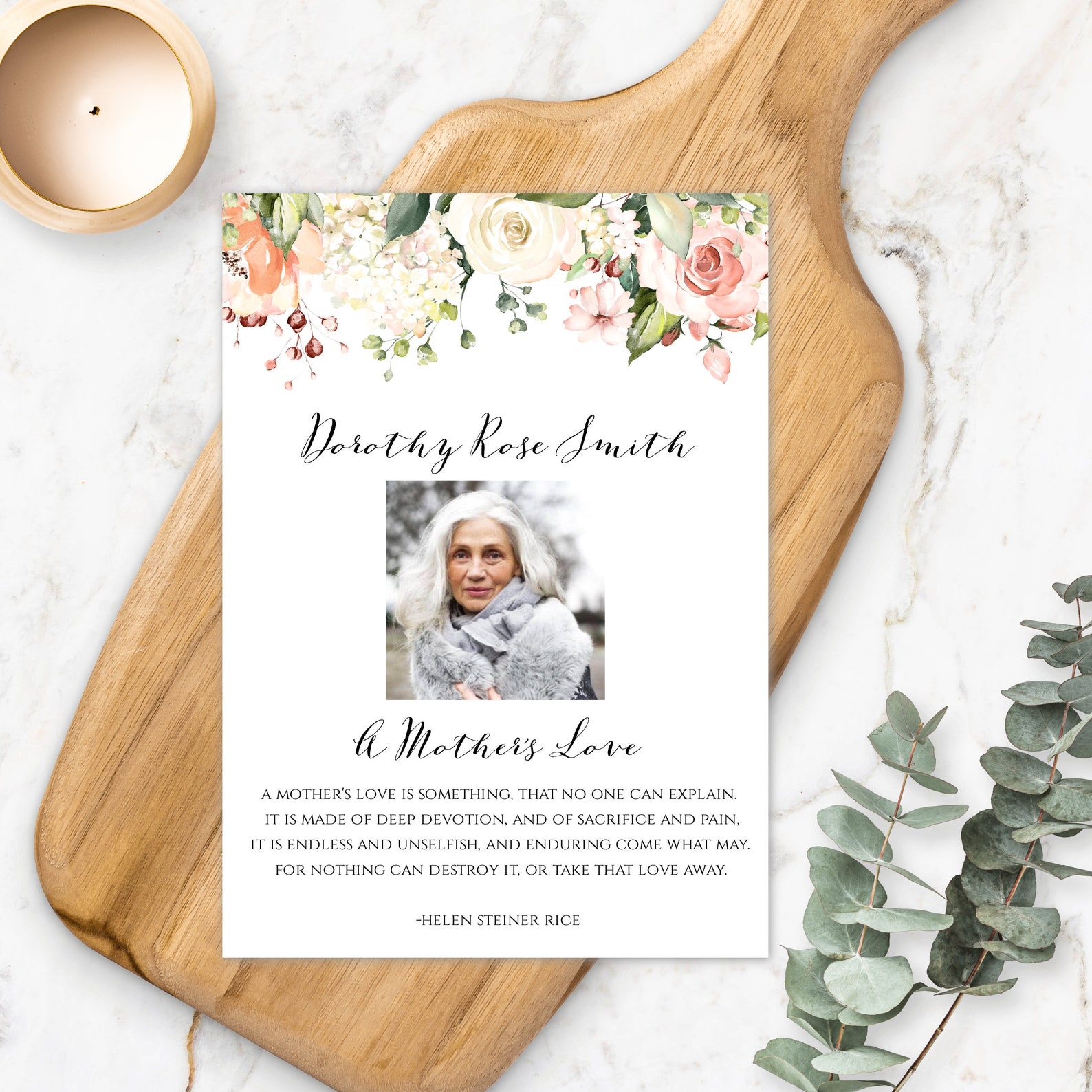 Pink Peach Floral Obituary Template DIY Download Loving | Etsy