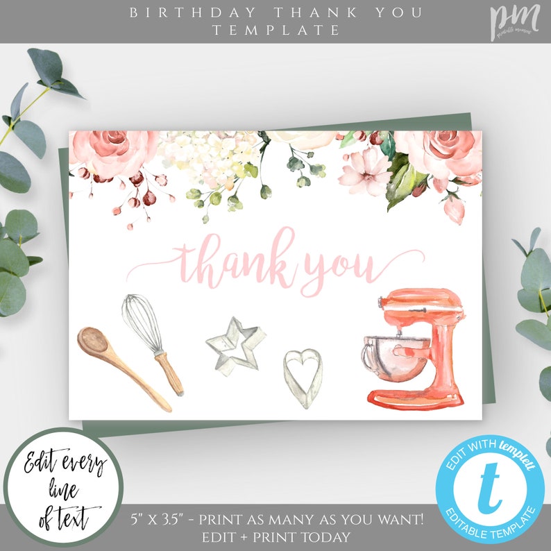 Baking Thank You Card Template Kid's Birthday Cake - Etsy
