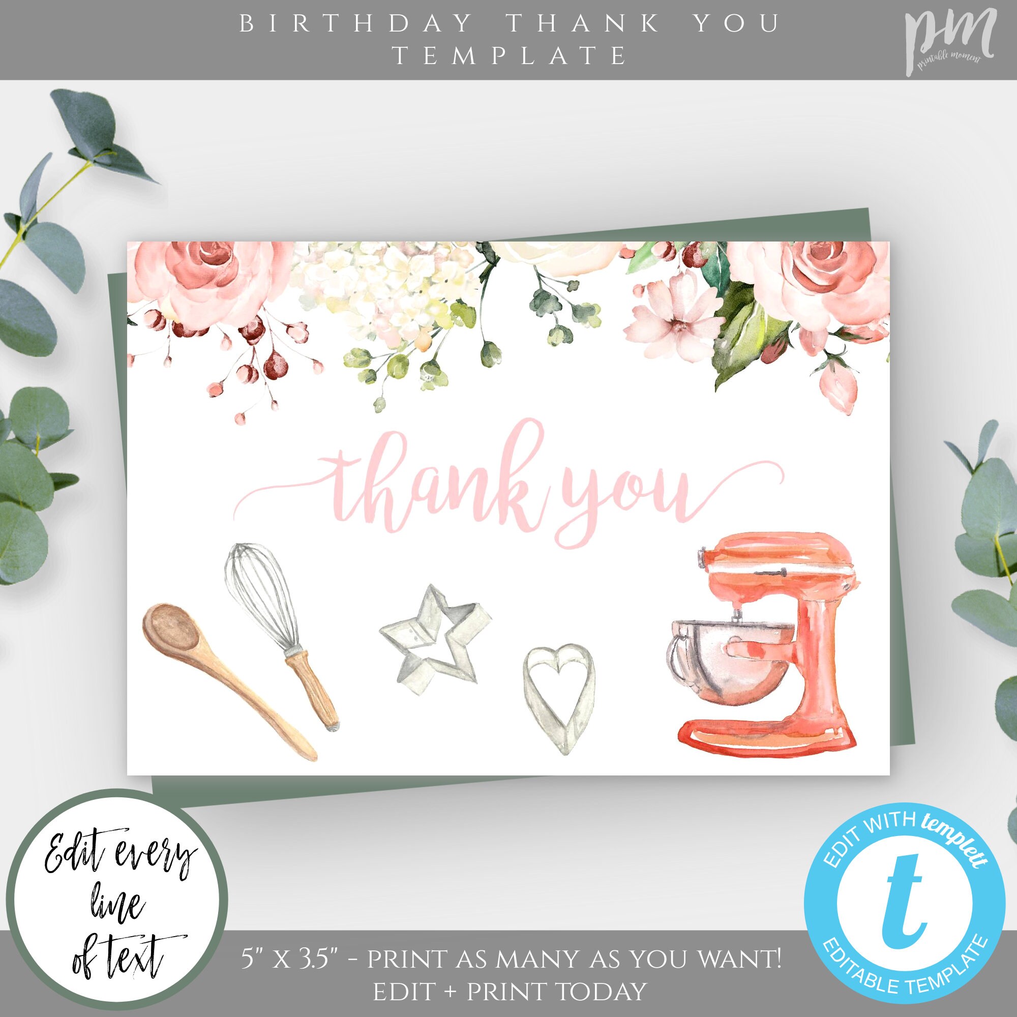 Baking Thank You Card Template Kid's Birthday Cake | Etsy