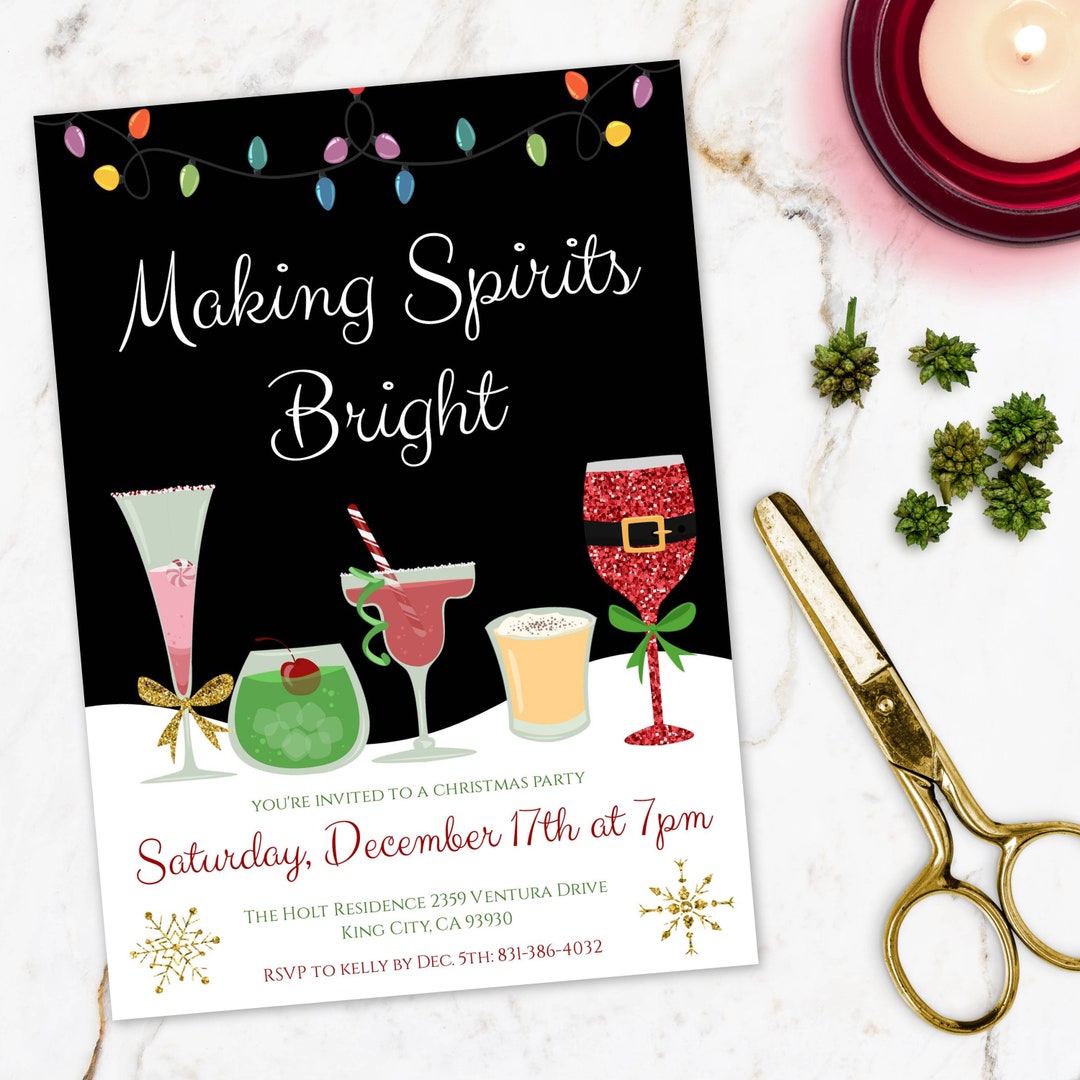 Making Spirits Bright Christmas Party Invitation Template, Holiday ...