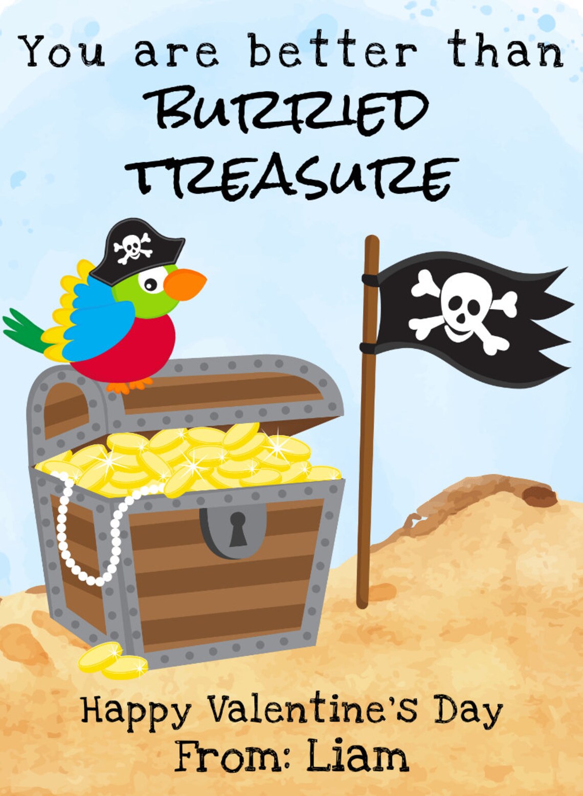 Pirate Valentines Day Card Template Pirate Valentines Cards | Etsy