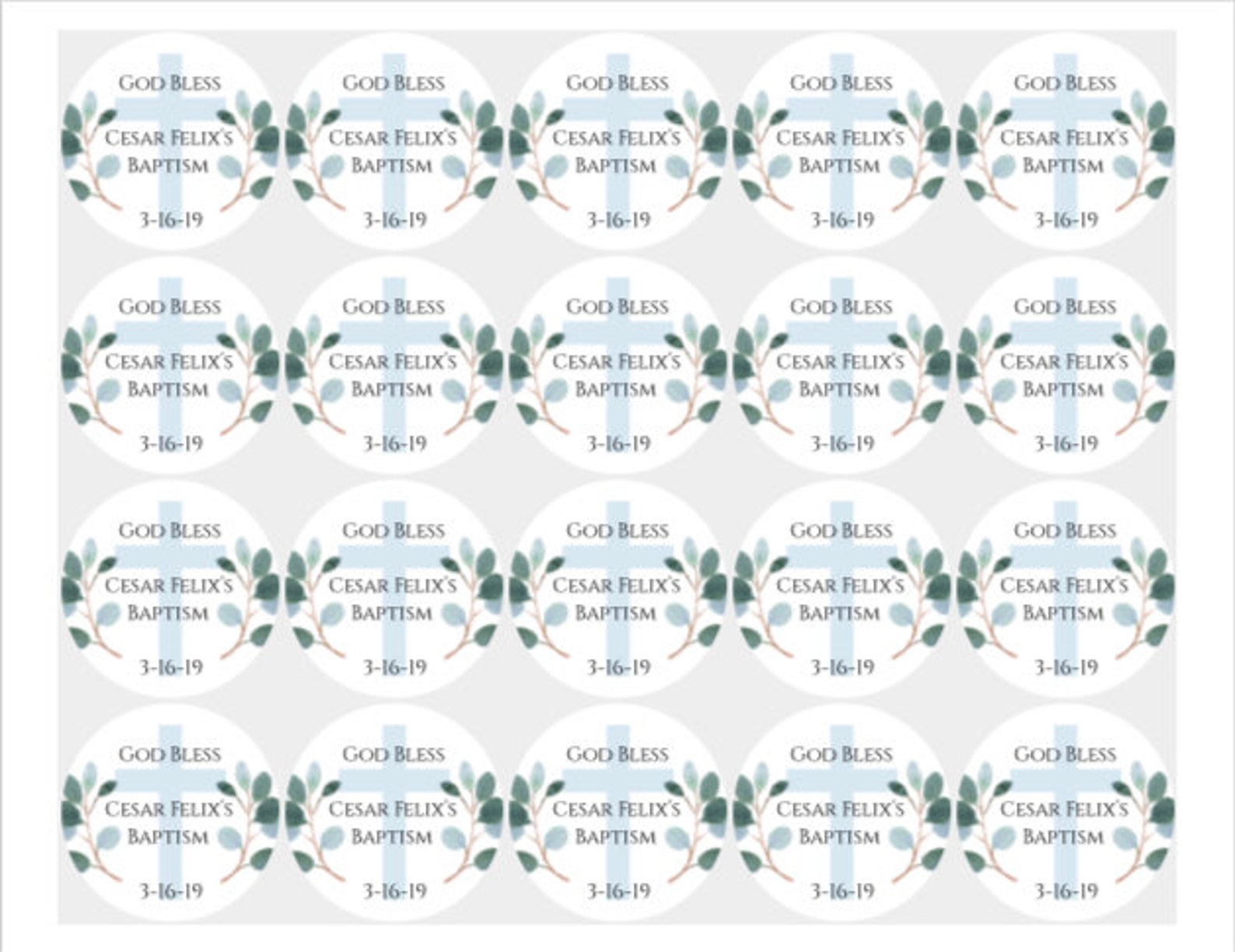 Thank You Sticker Label Template for Baptism, Baptism Favor Ideas ...