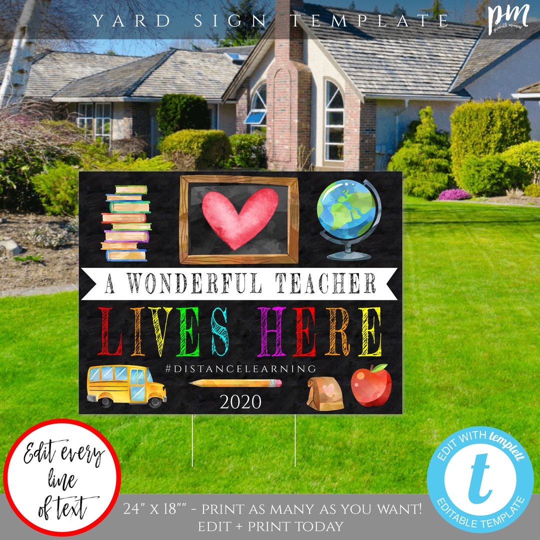 Virtual Teacher Appreciation Yard Sign Template, Distance Learning Sign ...