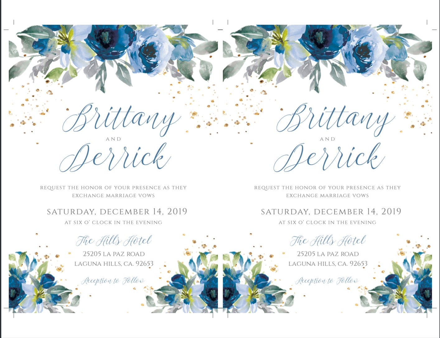 Blue Floral Wedding Invitation Template Suite Printable - Etsy