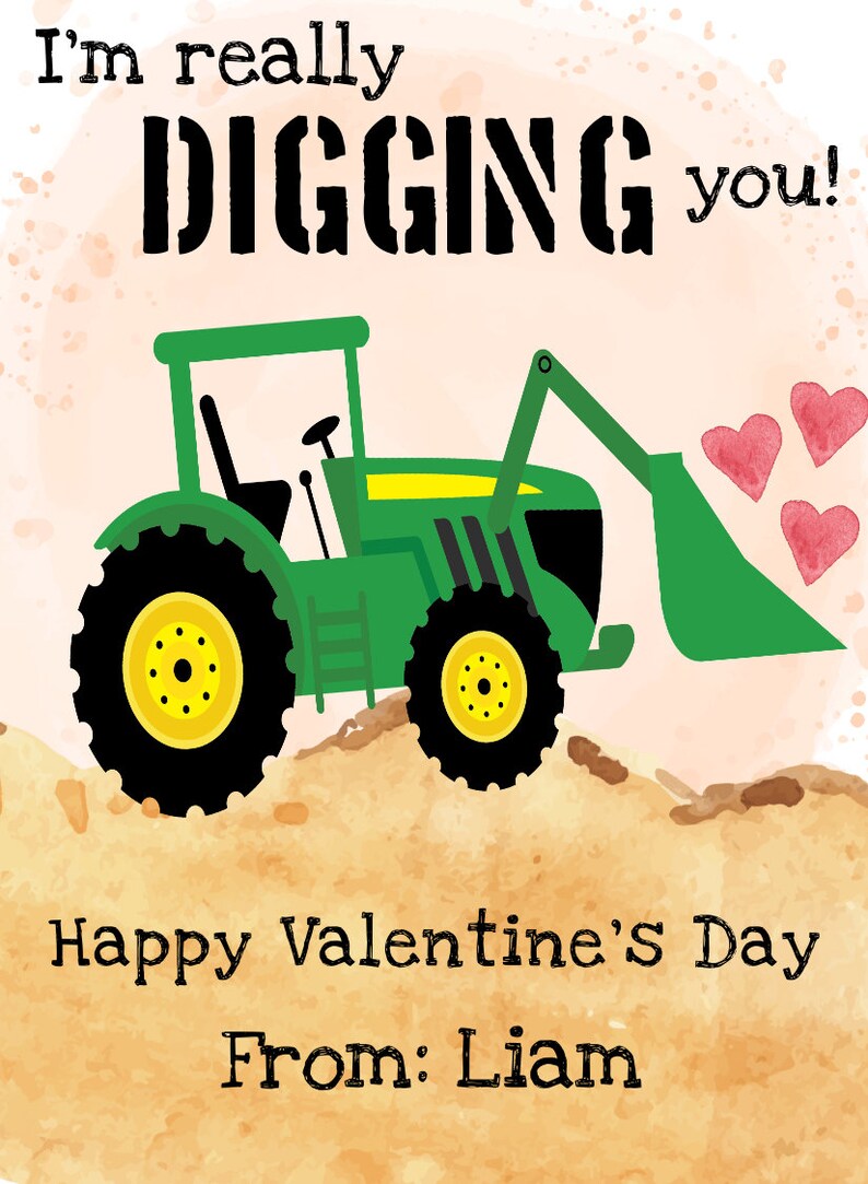 Tractor Valentines Day Card Template, Tractor Valentines Cards for Kids ...