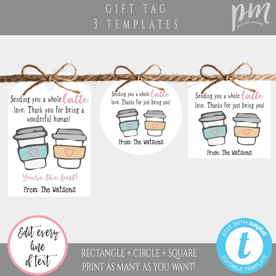 Coffee Gift Tag Template, Quarantine Treat Tag, Thinking of You Tag ...