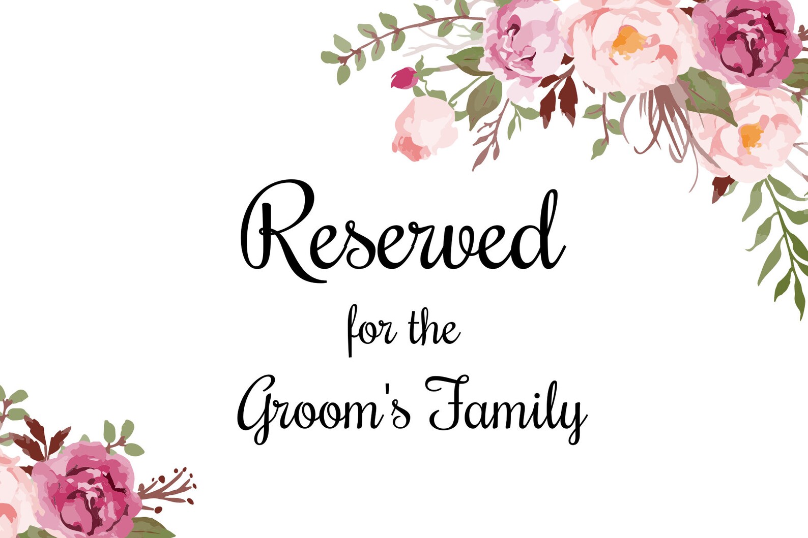 Floral Reserved Sign Template Reserved for Bride's | Etsy
