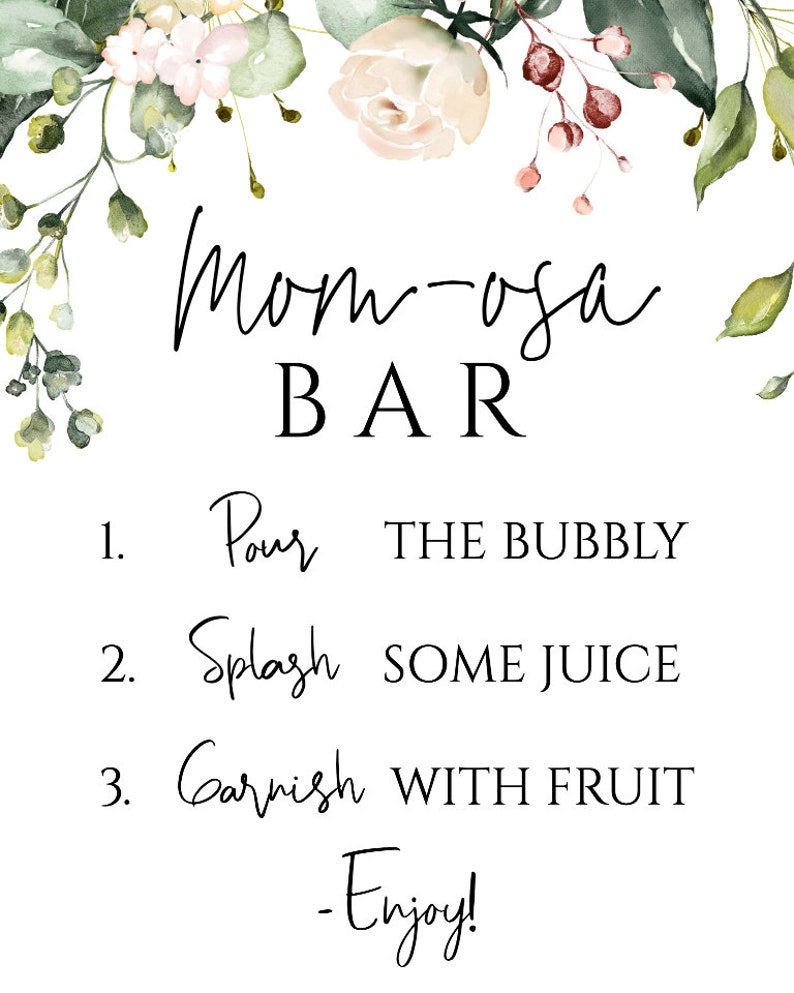 Mom-osa Bar Sign Template for Baby Shower or Mother's Day - Etsy