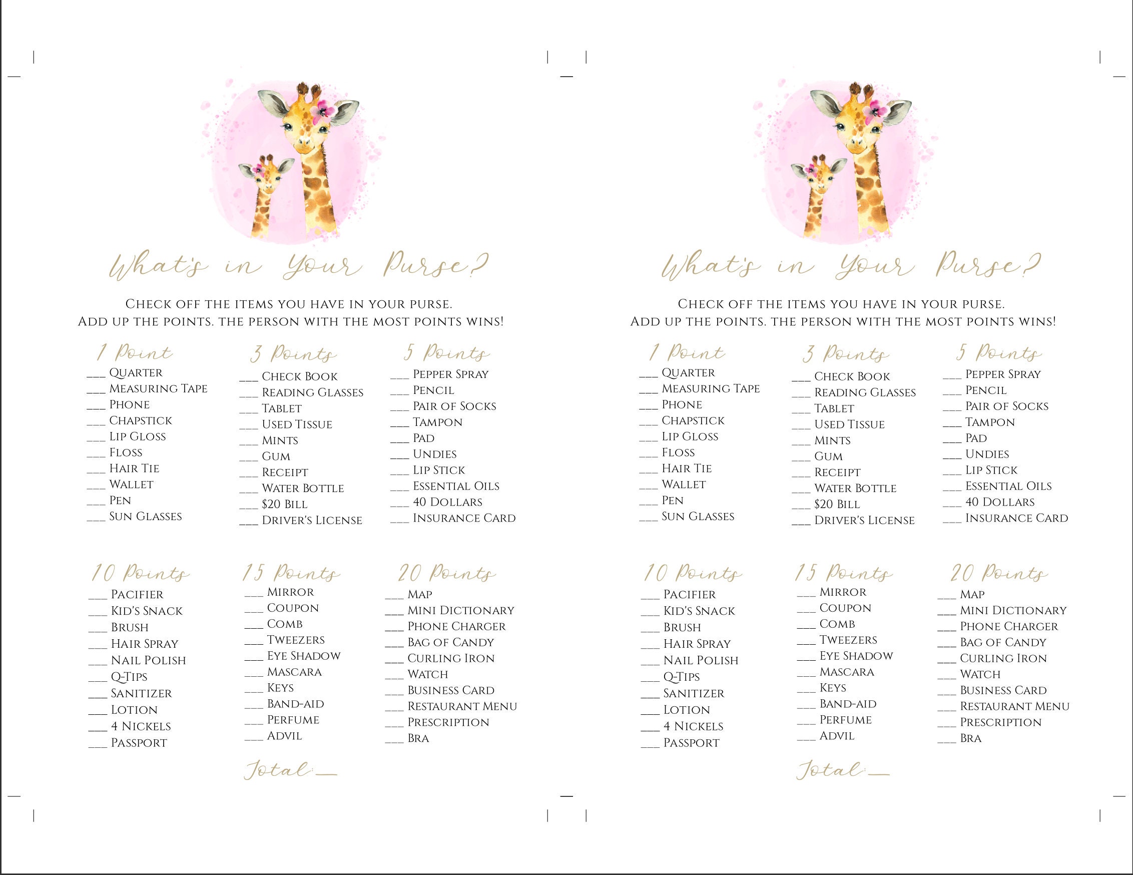 Pink Giraffe Baby Shower Game Bundle Template Set, Giraffe Shower Games ...