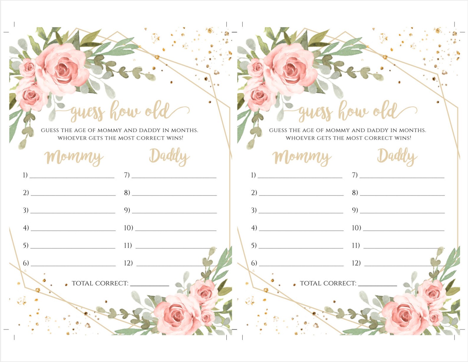 Pink Floral Guess the Age Game Template Blush Floral Baby | Etsy