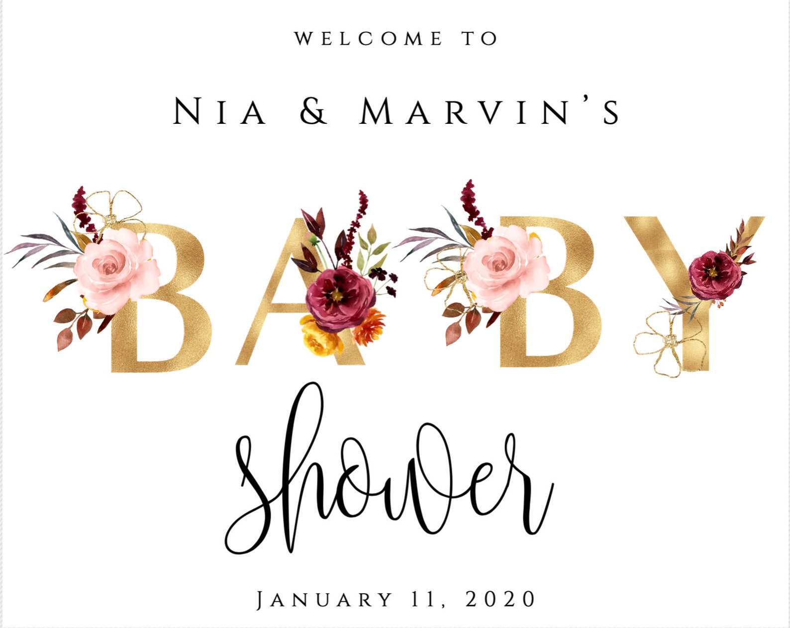 Burgundy Blush Welcome Sign With Gold Lettering for Baby | Etsy