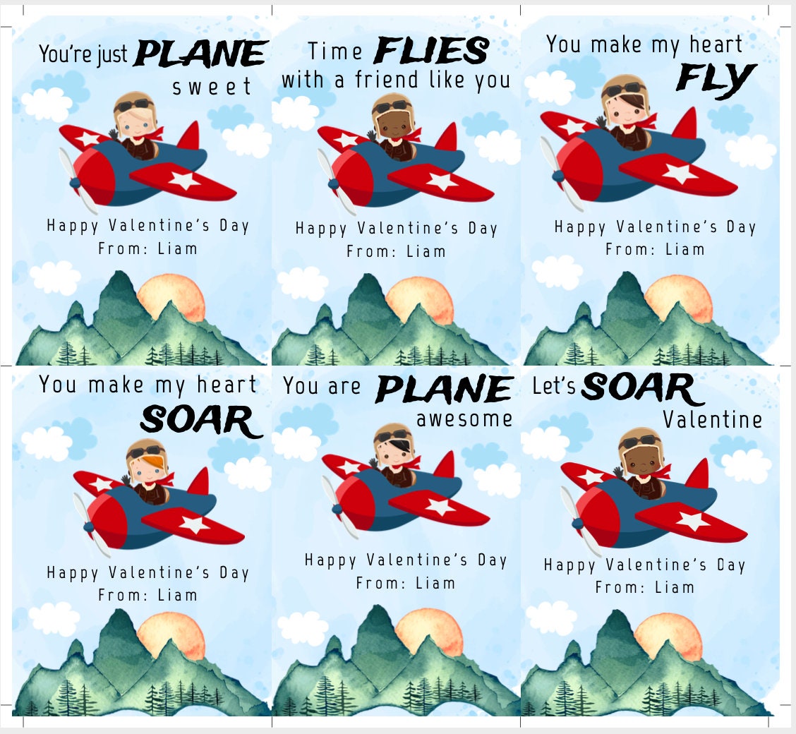 Airplane Valentines Day Card Template Pilot Valentines Cards - Etsy