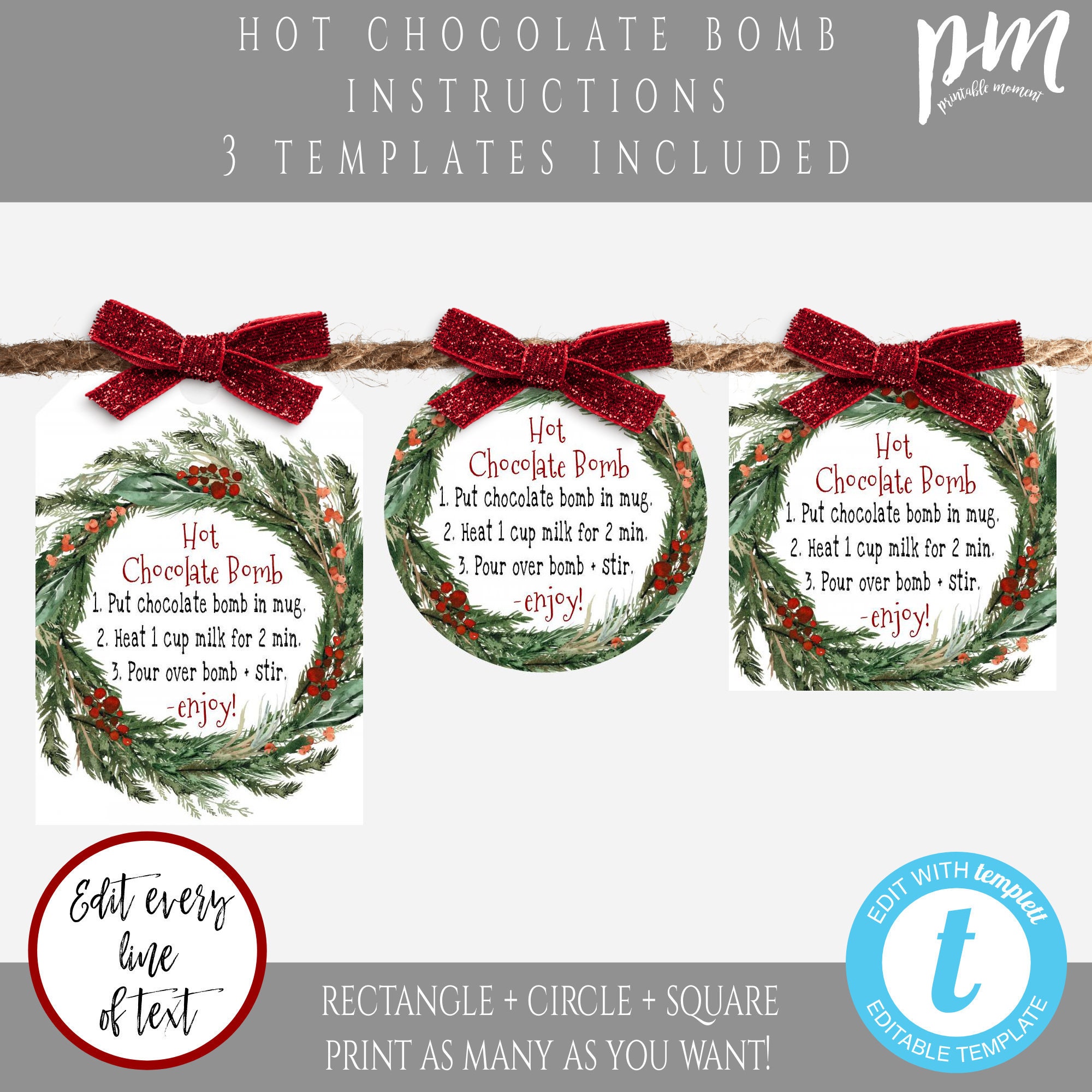 Hot Chocolate Bomb Instructions Favor Tag Template Hot Cocoa - Etsy