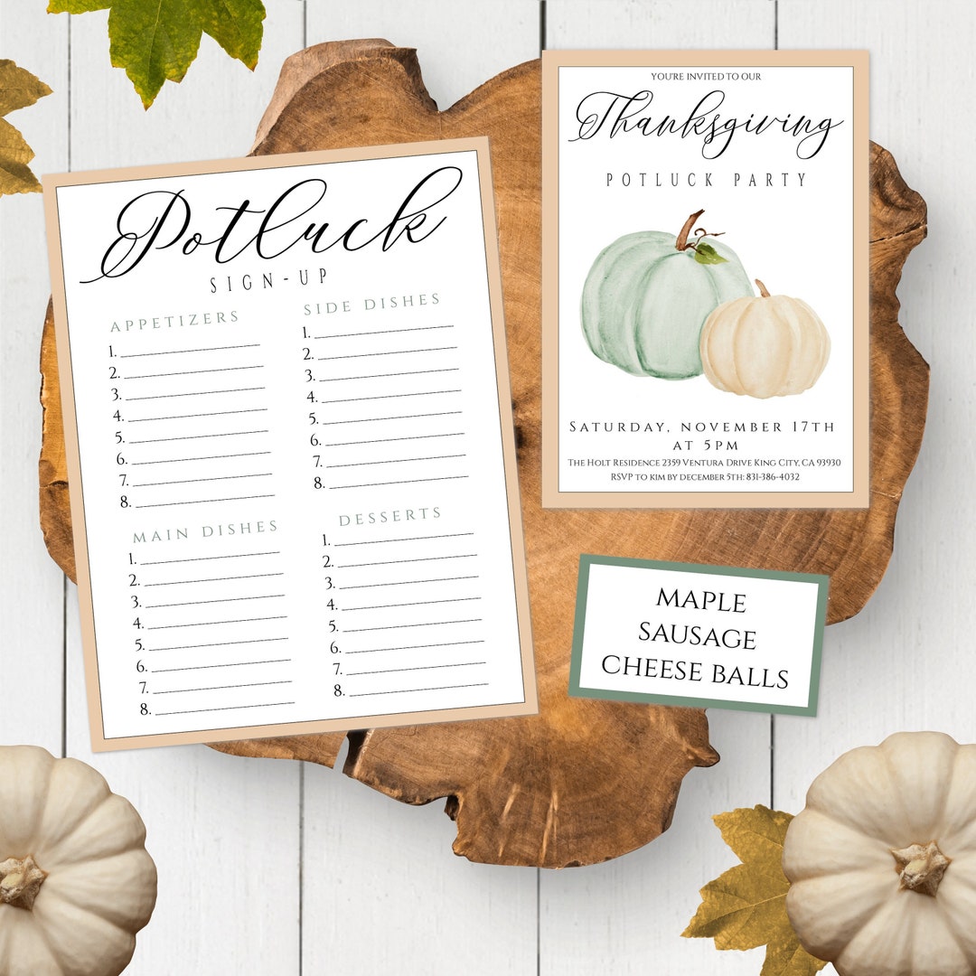 Thanksgiving Invitation Potluck Party Template Set, Thanksgiving Dinner ...