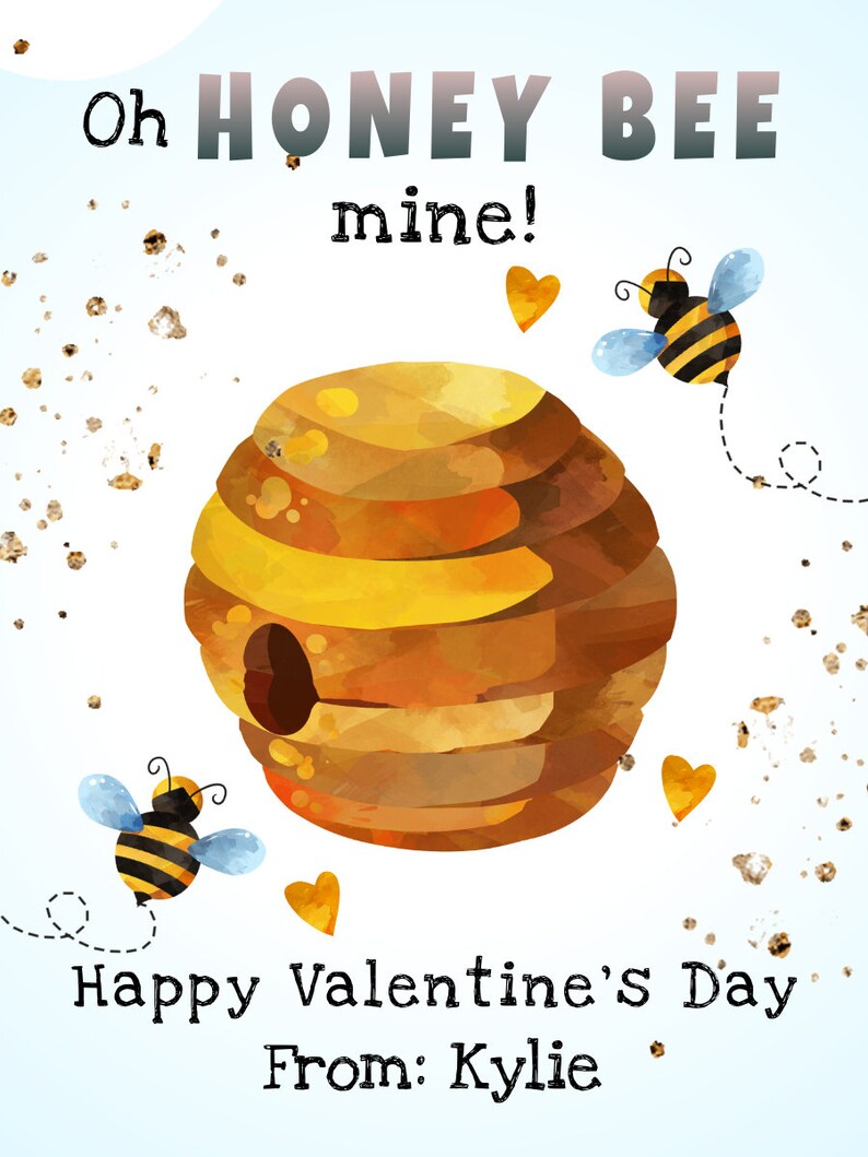 Bee Valentines Day Card Template Honey Bee Valentine Card for | Etsy