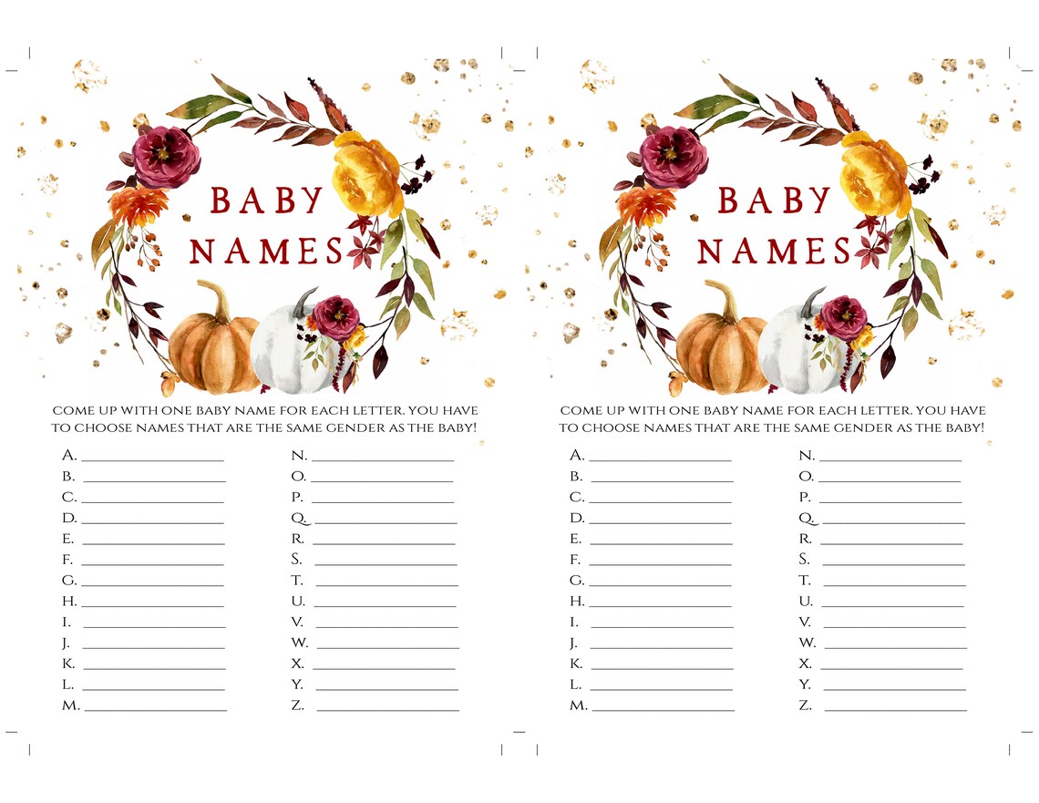 Fall Pumpkin Baby Name Game Template Editable Autumn Baby | Etsy