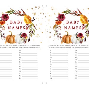 Fall Pumpkin Baby Name Game Template, Editable Autumn Baby Shower ...