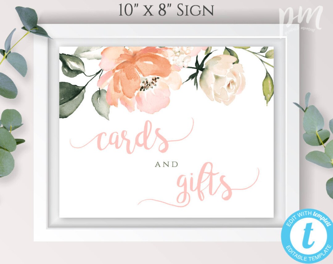 Peach Floral Cards & Gifts Sign Template, Peach Gifts + Cards Sign ...