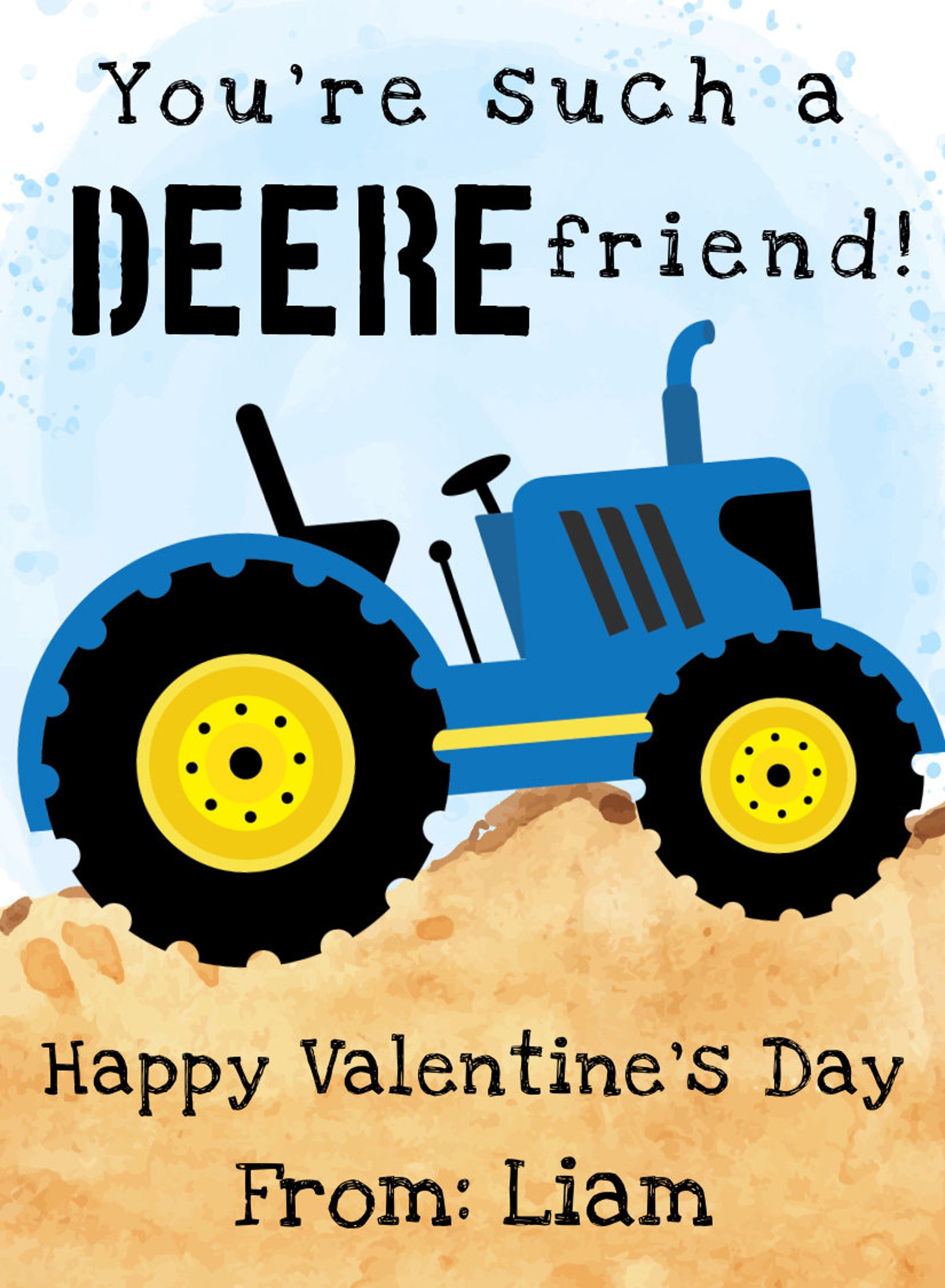 Blue Tractor Valentines Day Card Template, Tractor Valentines Cards for ...