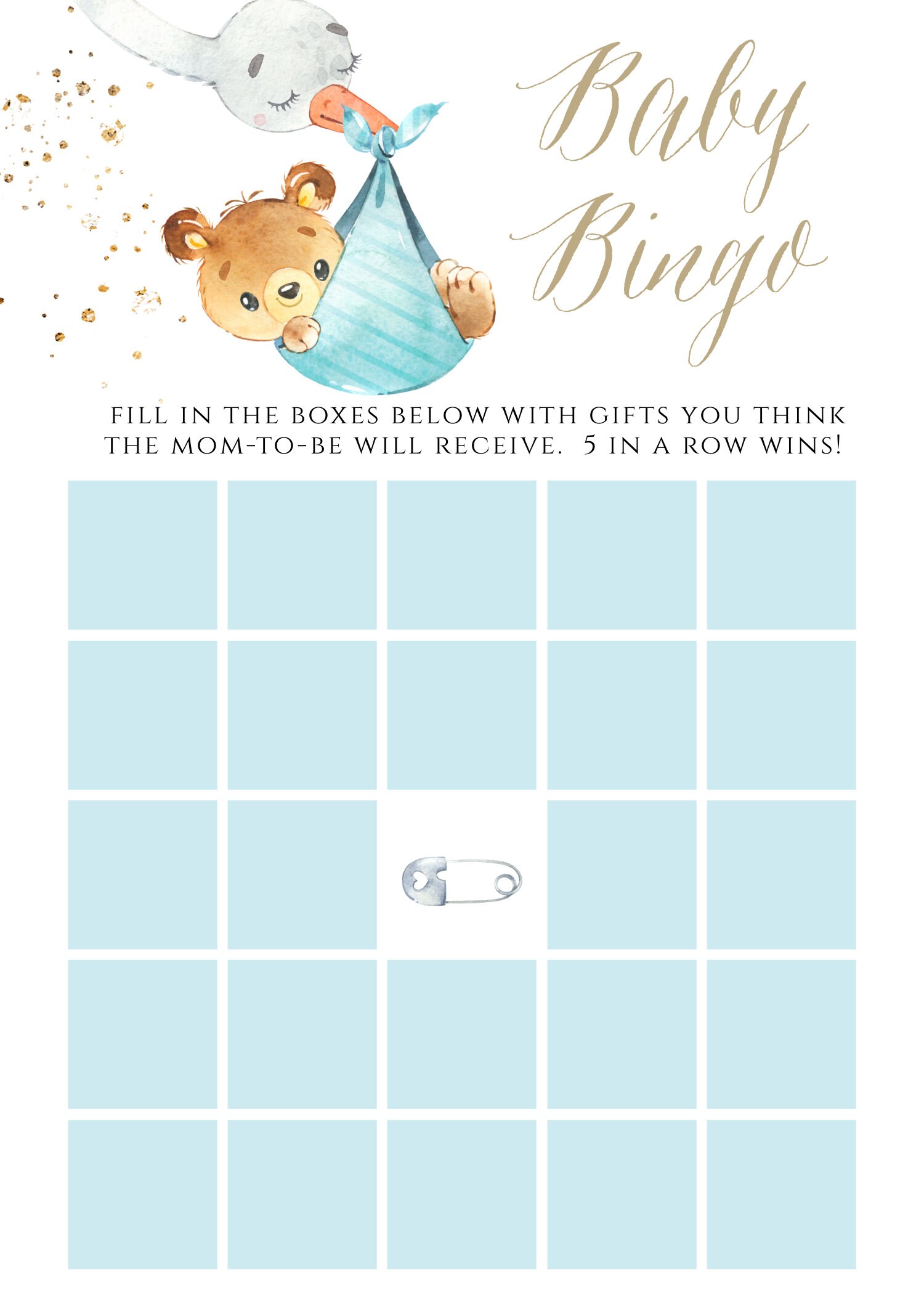 Bear Baby Shower Bingo Game Template Stork Baby Shower Bingo | Etsy