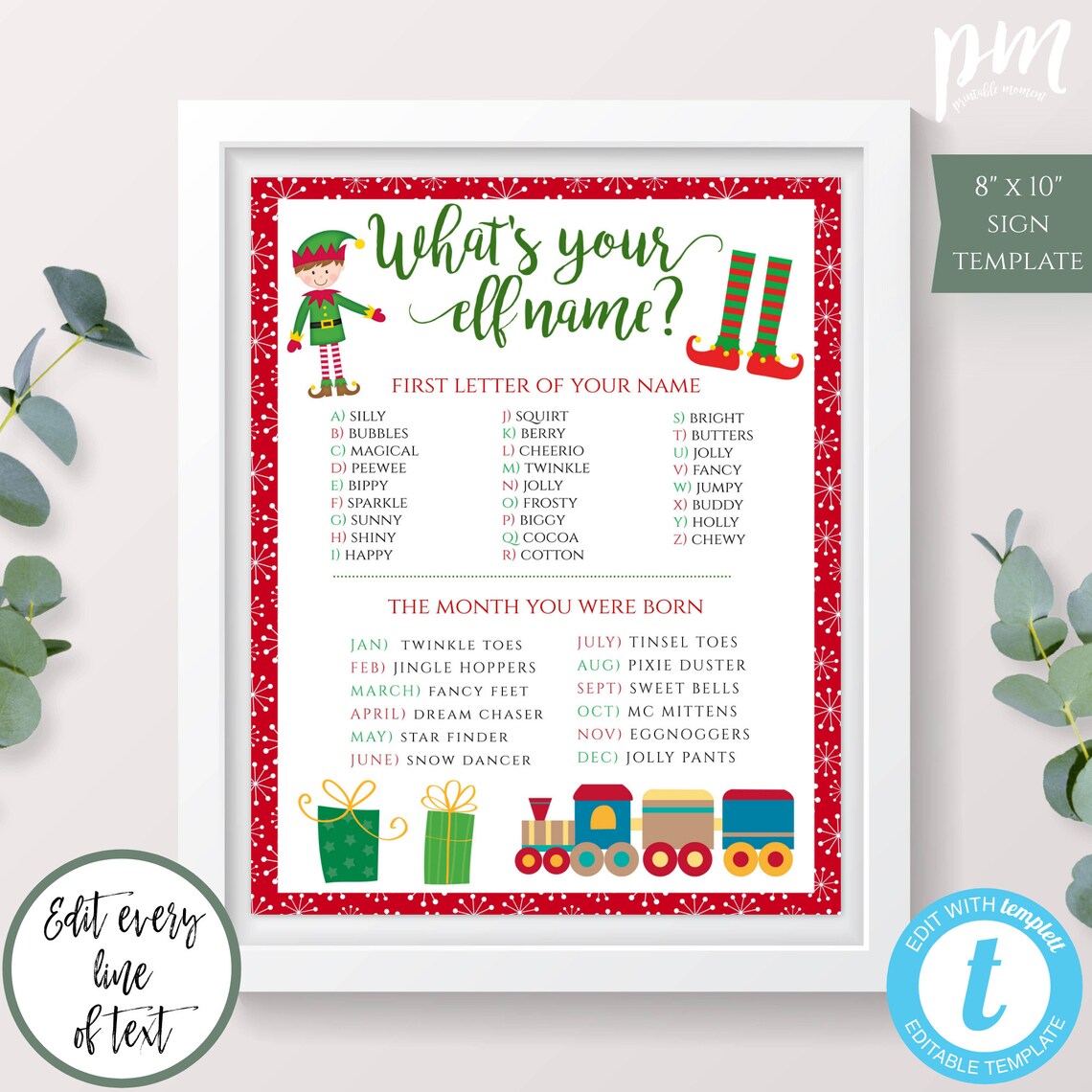 Elf Name Christmas Party Sign Template Kid's Christmas - Etsy