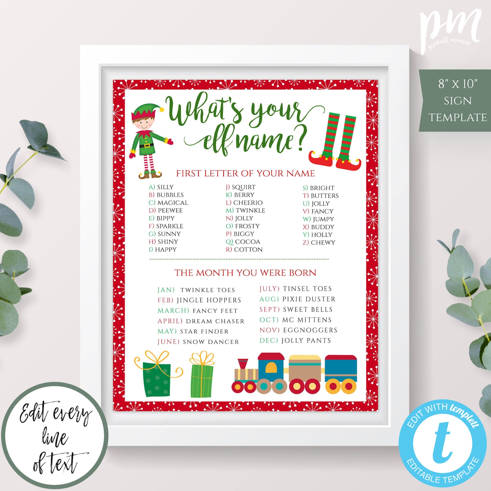 Elf Name Christmas Party Sign Template Kid's Christmas - Etsy
