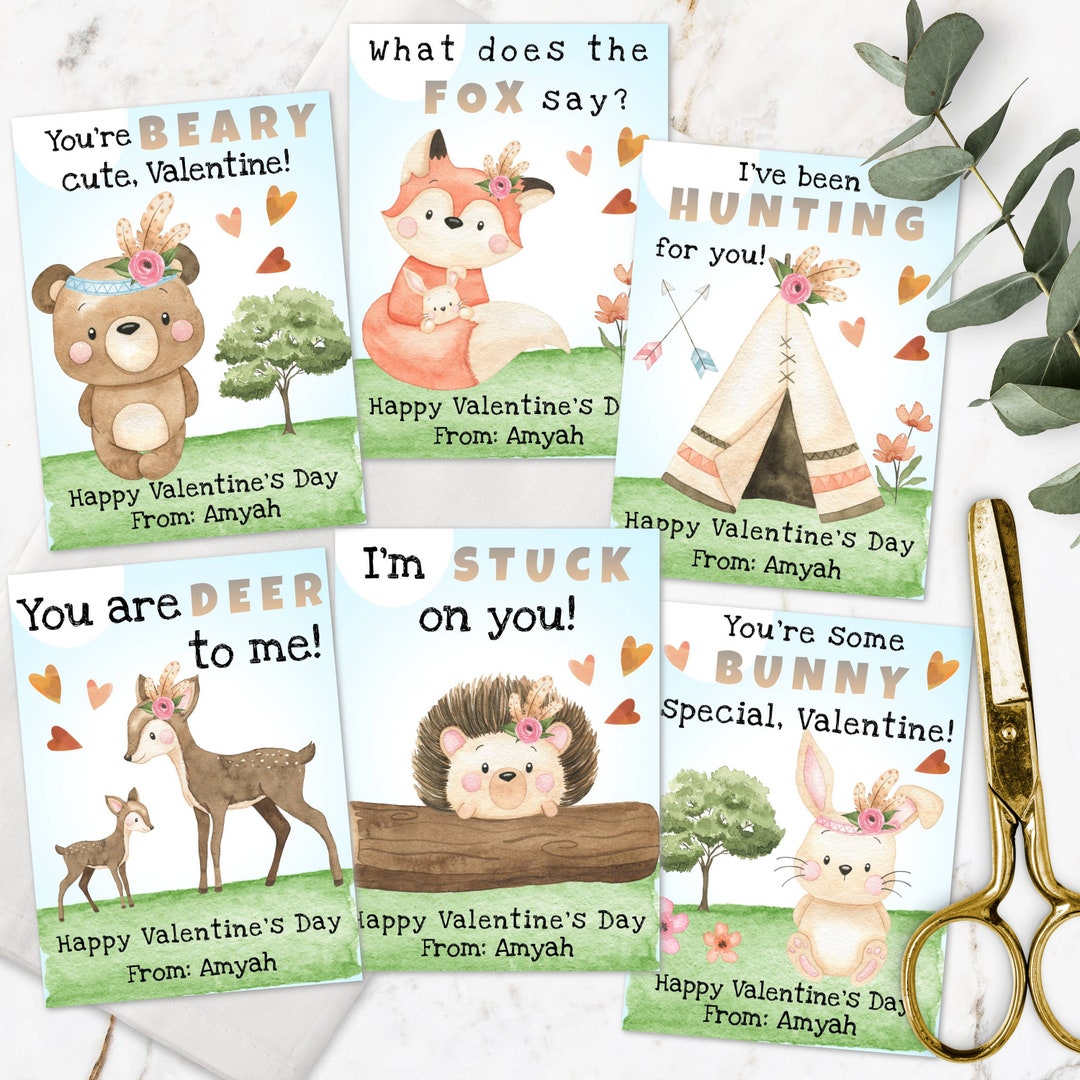 Woodland Valentines Day Card Template Tribal Valentines Cards for Kids ...