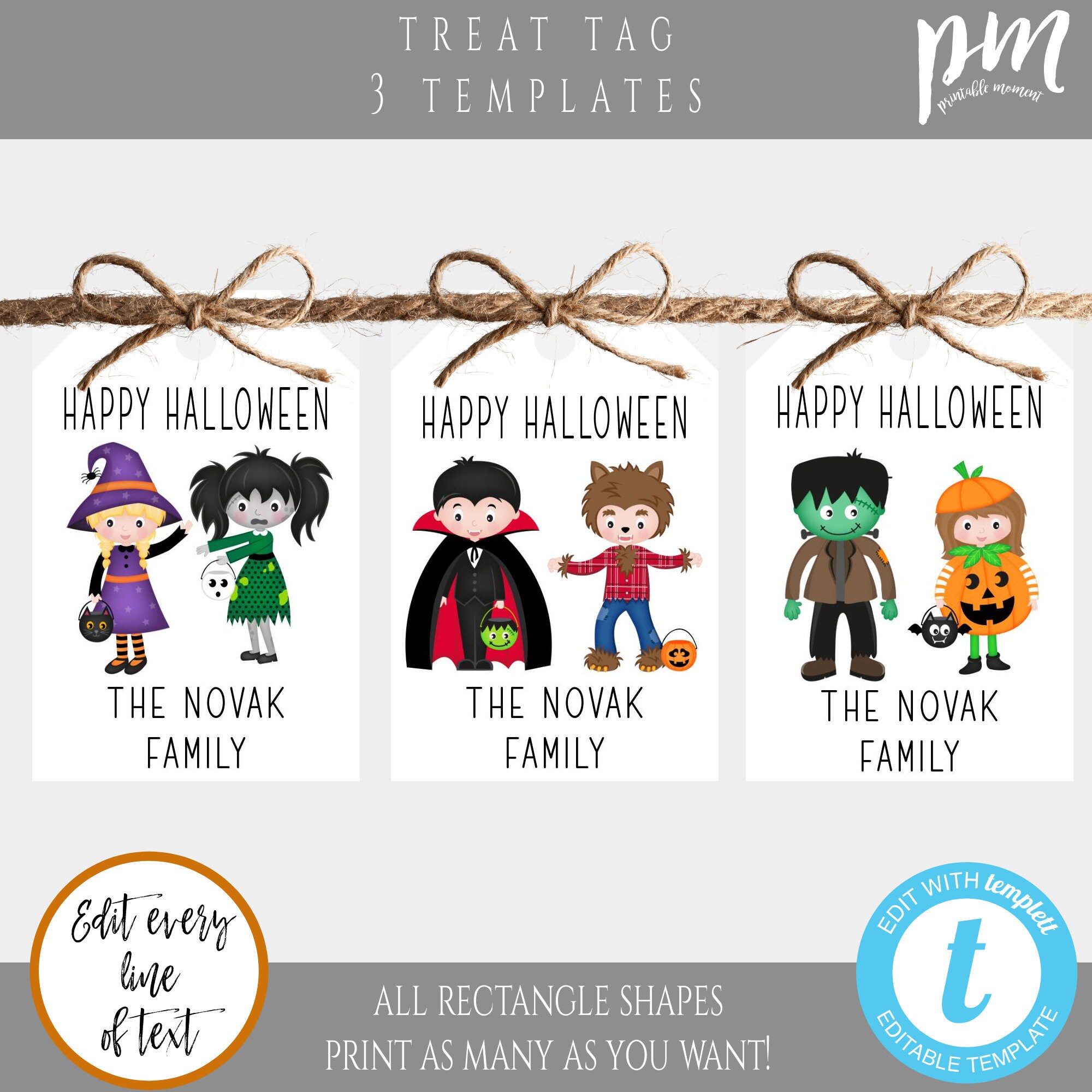 Happy Halloween Gift Tag Template Set Printable Trunk or - Etsy