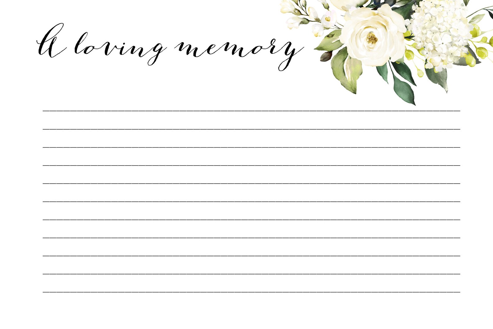 White Floral Funeral Keepsake in Loving Memory Card - Etsy