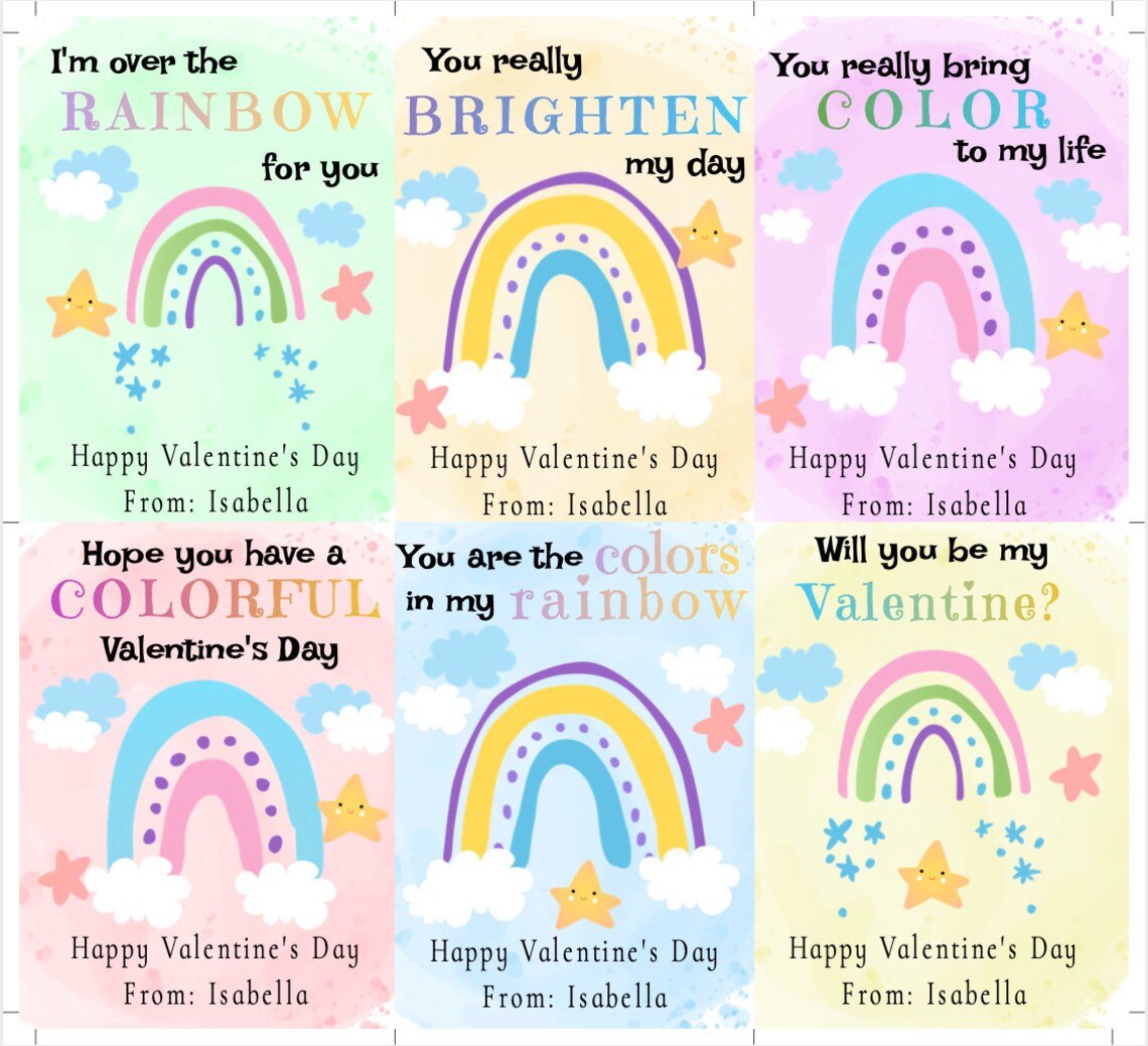 Rainbow Valentines Day Card Template Rainbow Valentines Cards | Etsy