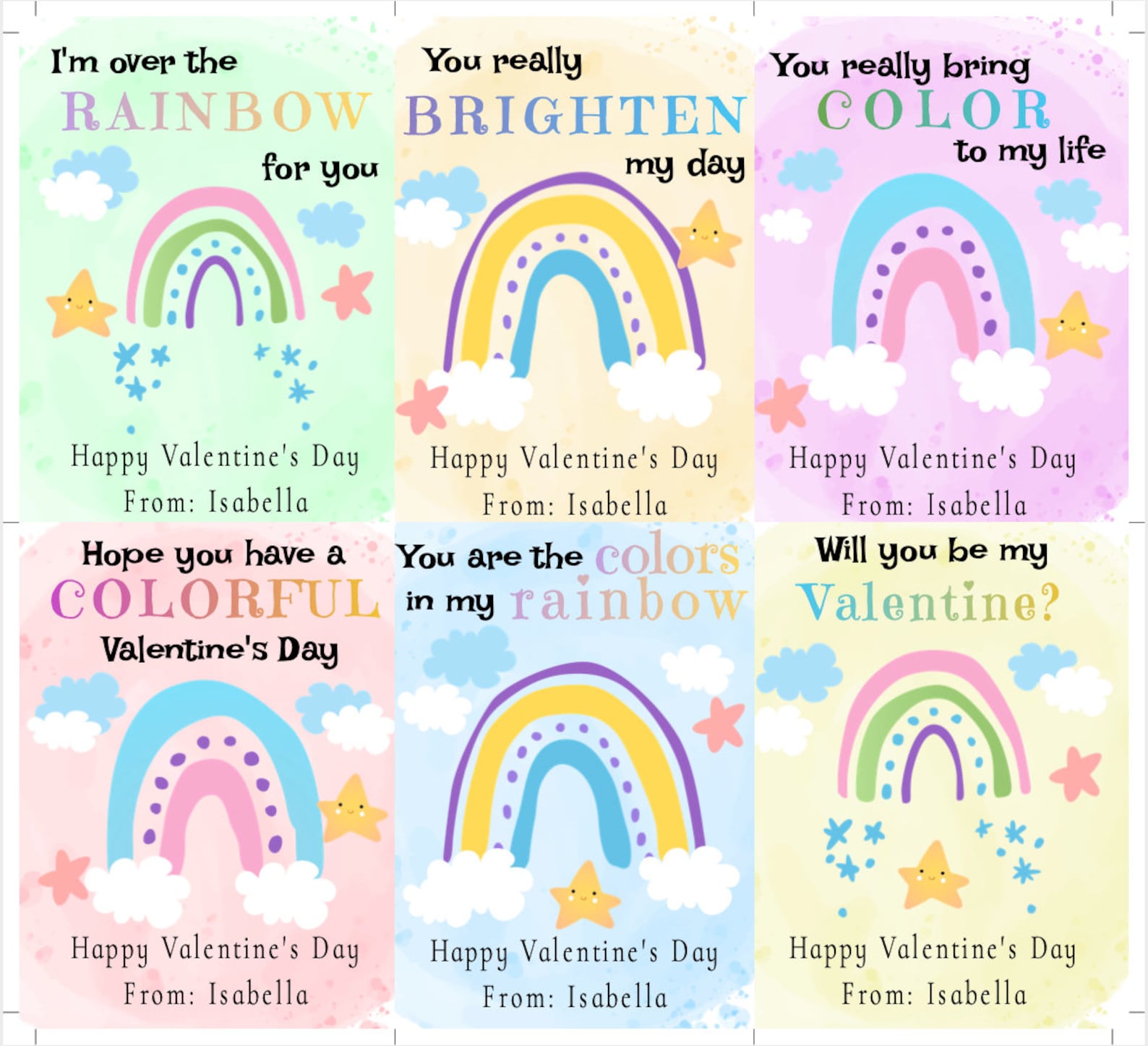 Rainbow Valentines Day Card Template Rainbow Valentines Cards - Etsy