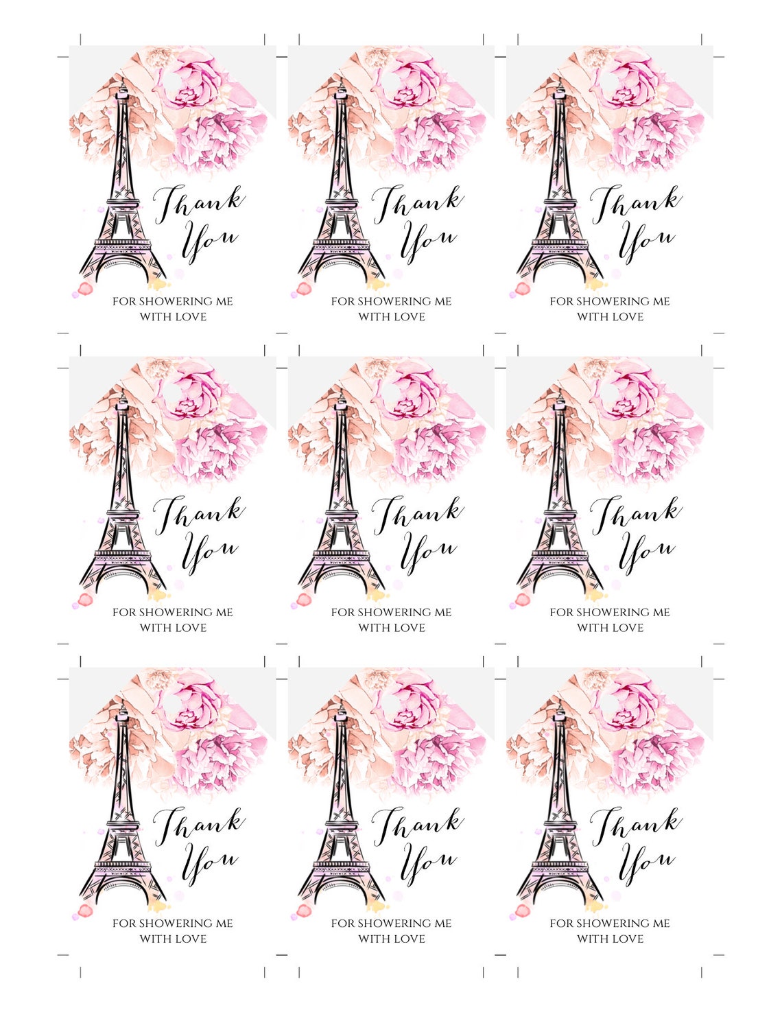 Paris Thank You Tag Template French Wedding Tag Floral Thank | Etsy