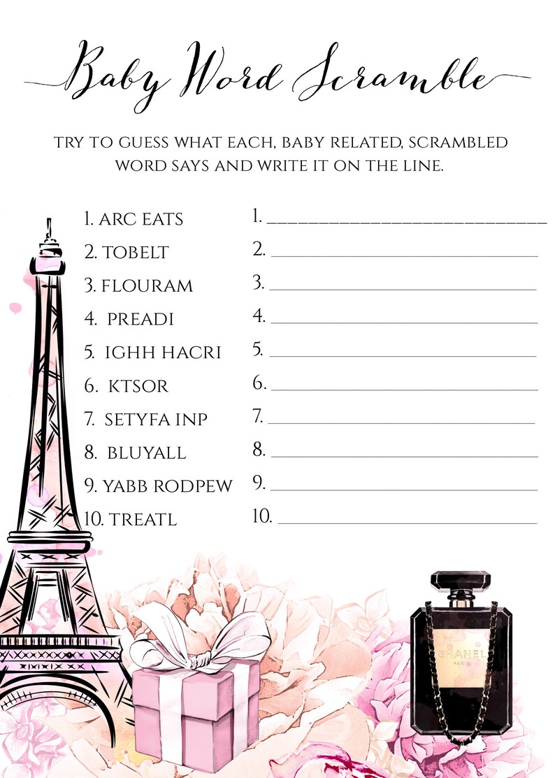 Paris Baby Word Scramble Game Template Printable French Baby - Etsy