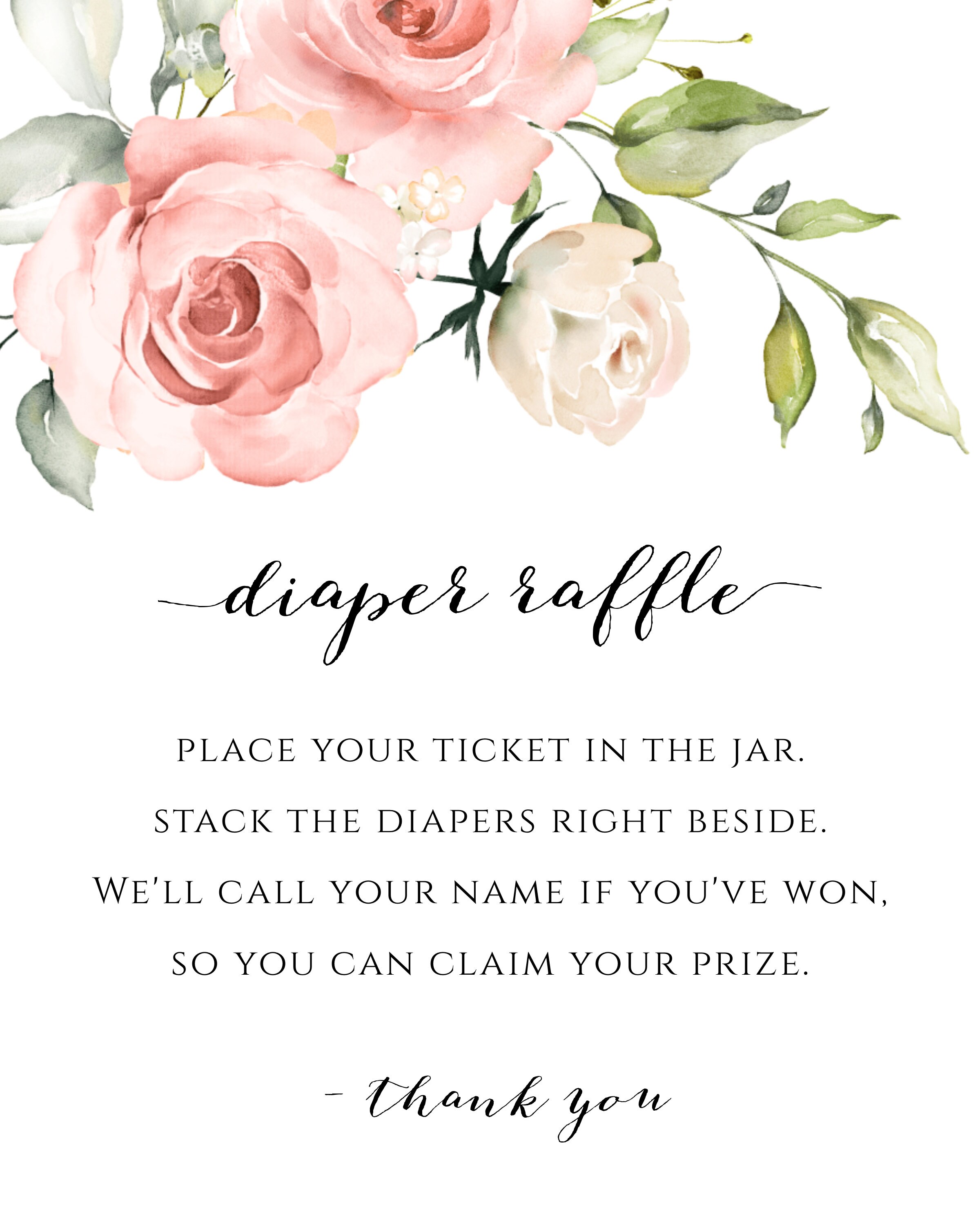 Pink Floral Diaper Raffle Sign Card Template Blush Pink | Etsy