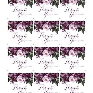 Purple Floral Wedding Favor Tag TEMPLATE, Printable Thank You Tag, Gift ...