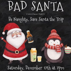 Bad Santa Christmas Party Invitation Template, Editable Template ...